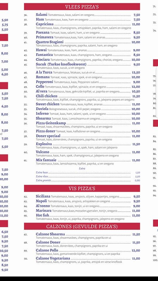 Menu at Eethuis Geitenkamp, Arnhem