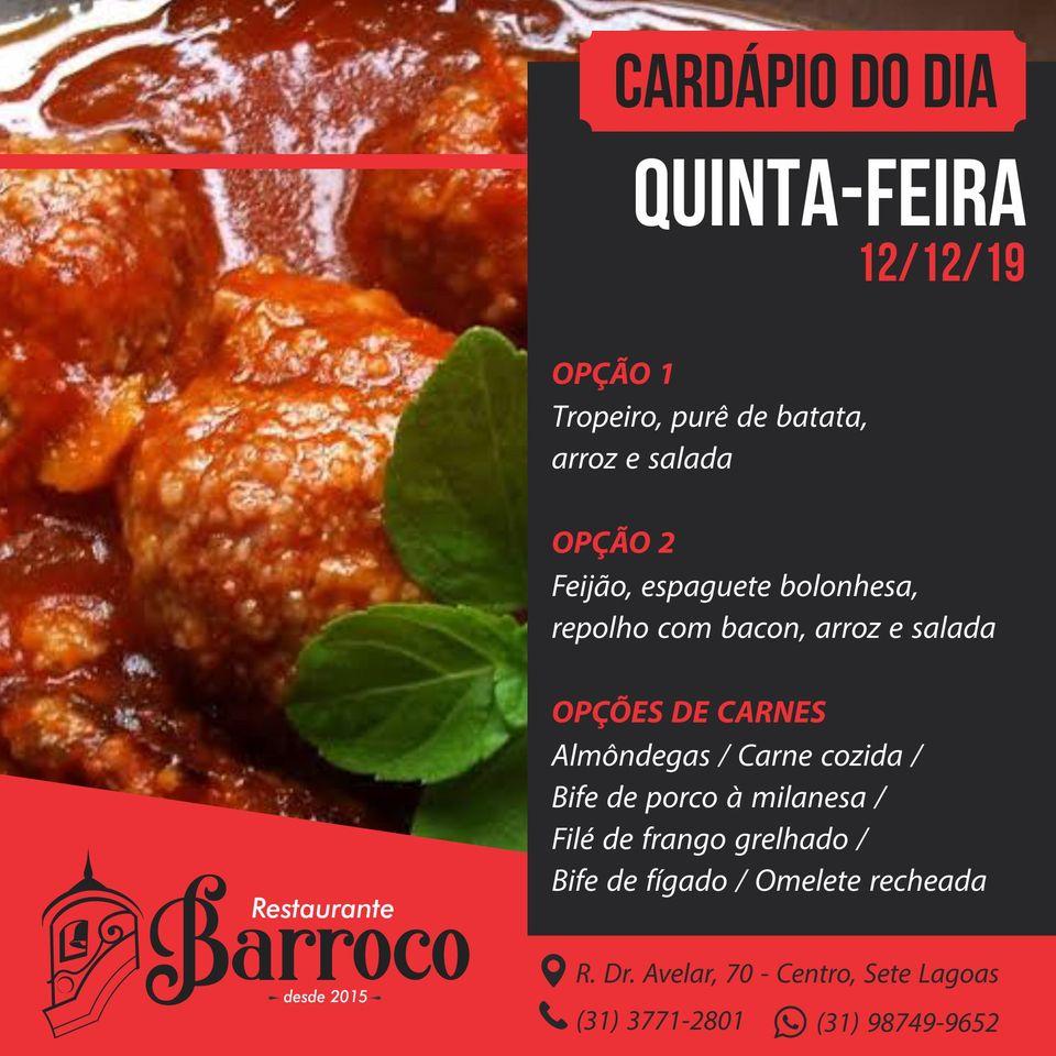 Menu em Restaurante Barroco, Sete Lagoas