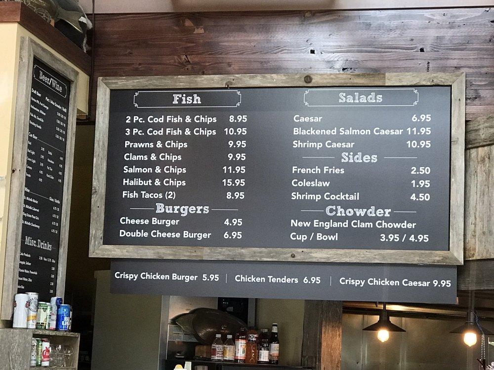 Menu at Tom's Fish & Chips restaurant, Cannon Beach