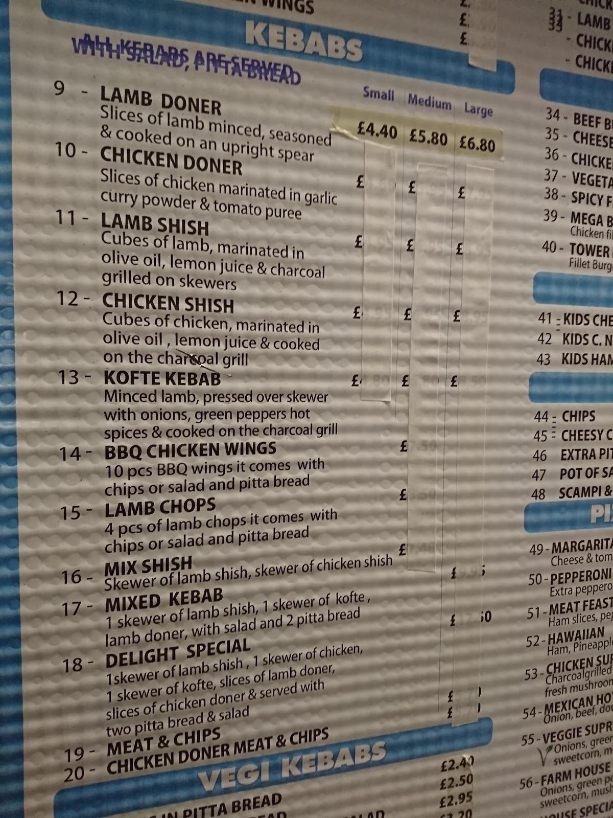 Menu at Turkish Delight Kebab fast food, Brighton
