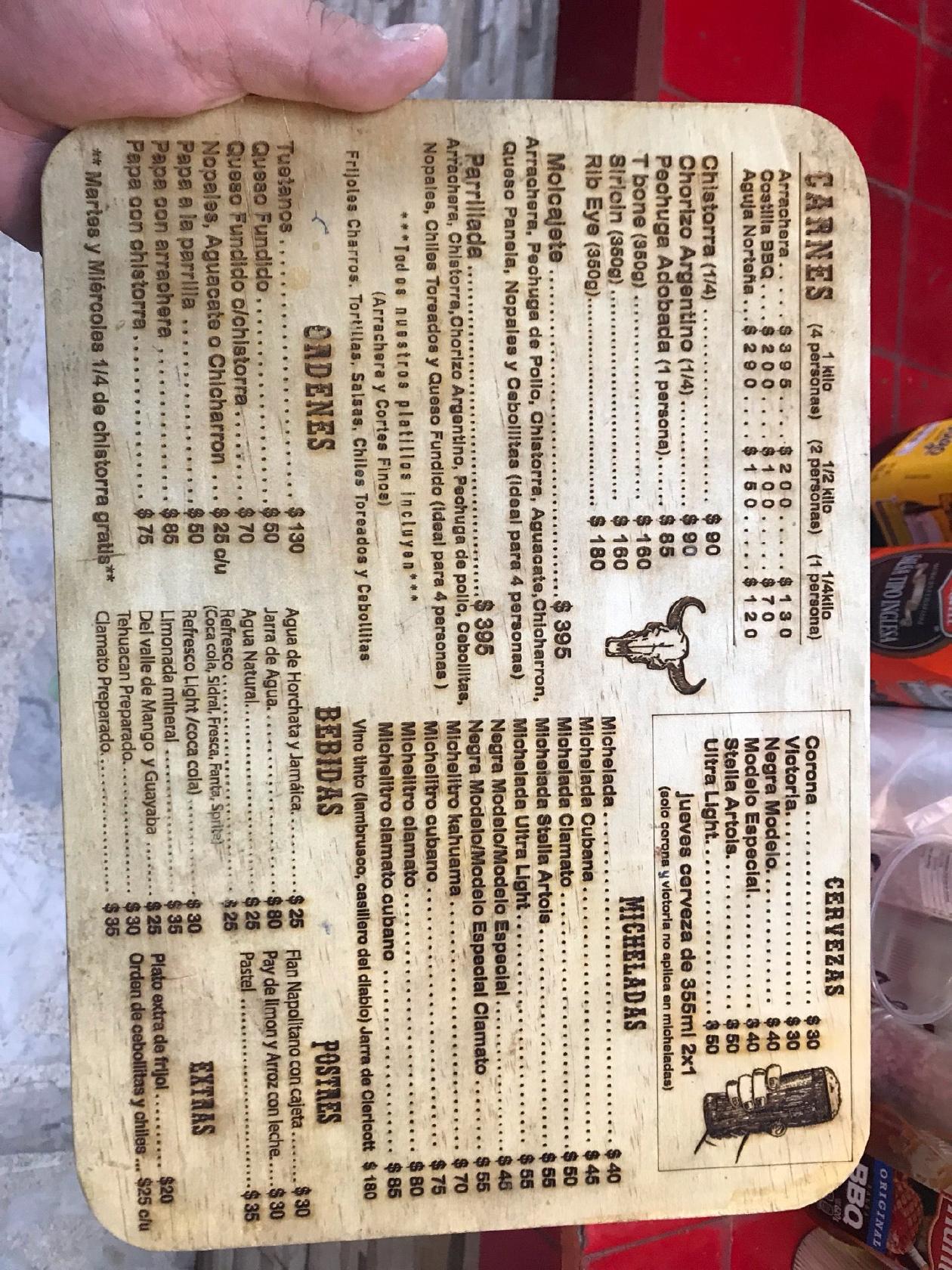 Menu at El Regio Arracheras Y Cortes steakhouse, Mexico City