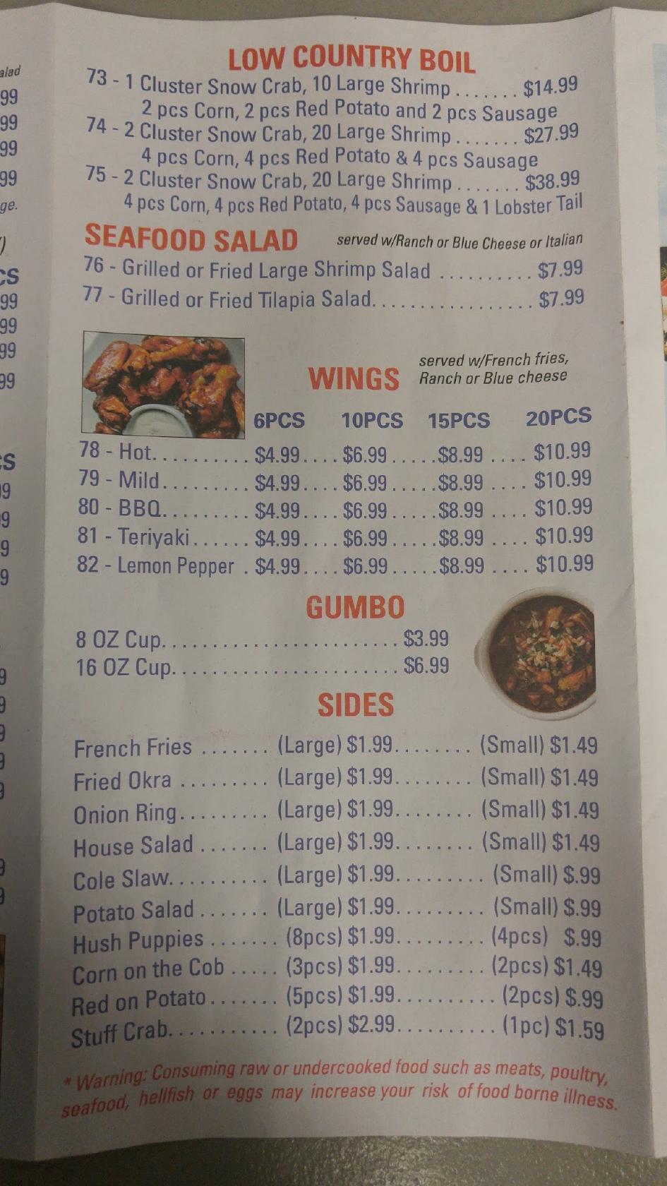 Menu at Austell Seafood Market restaurant, Marietta