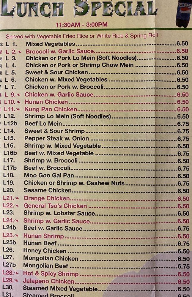 Menu at Chef Lin's To Go restaurant, Lubbock