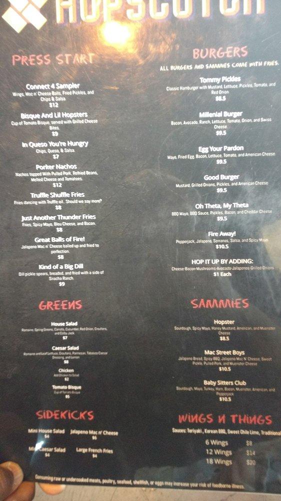 Menu at Hopscotch pub & bar, Oklahoma City