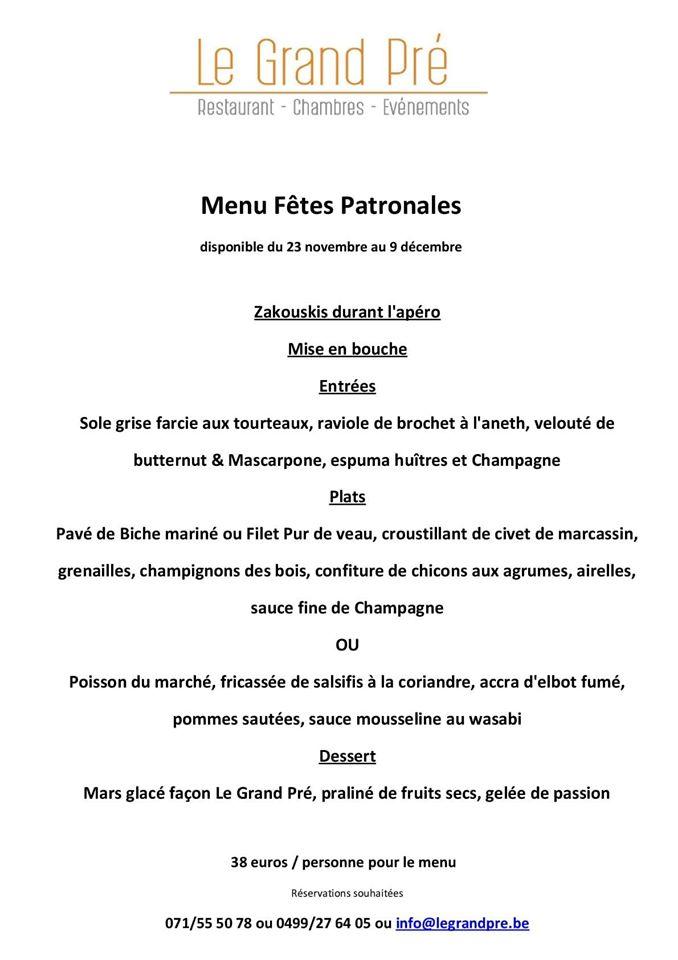 Menu at Le Grand Pré, Erquelinnes