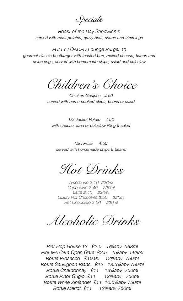 Menu at Lounge Coffee Bar & Cafe, Sheffield