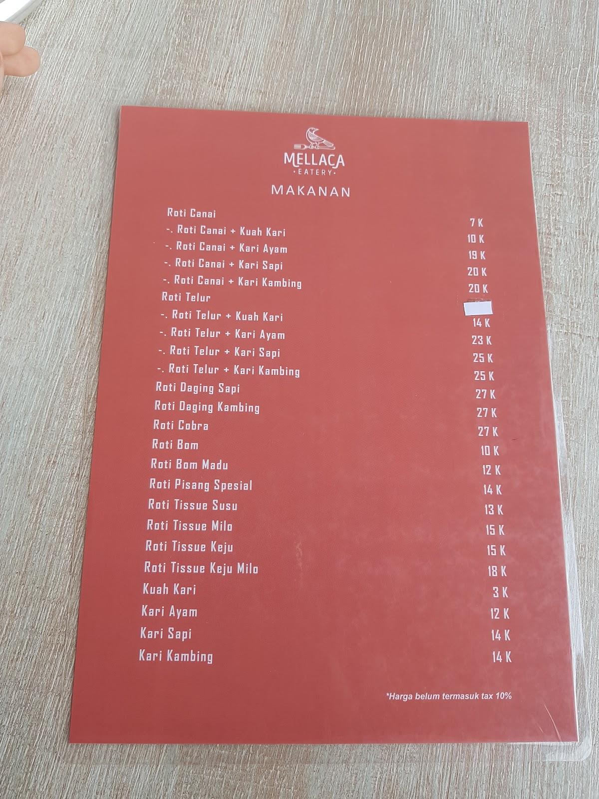 Menu at Mellaca Eatery restaurant, Malang, Jl. Raya Langsep No.60
