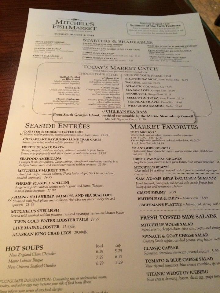 Menu at Mitchell's Fish Market pub & bar, Livonia