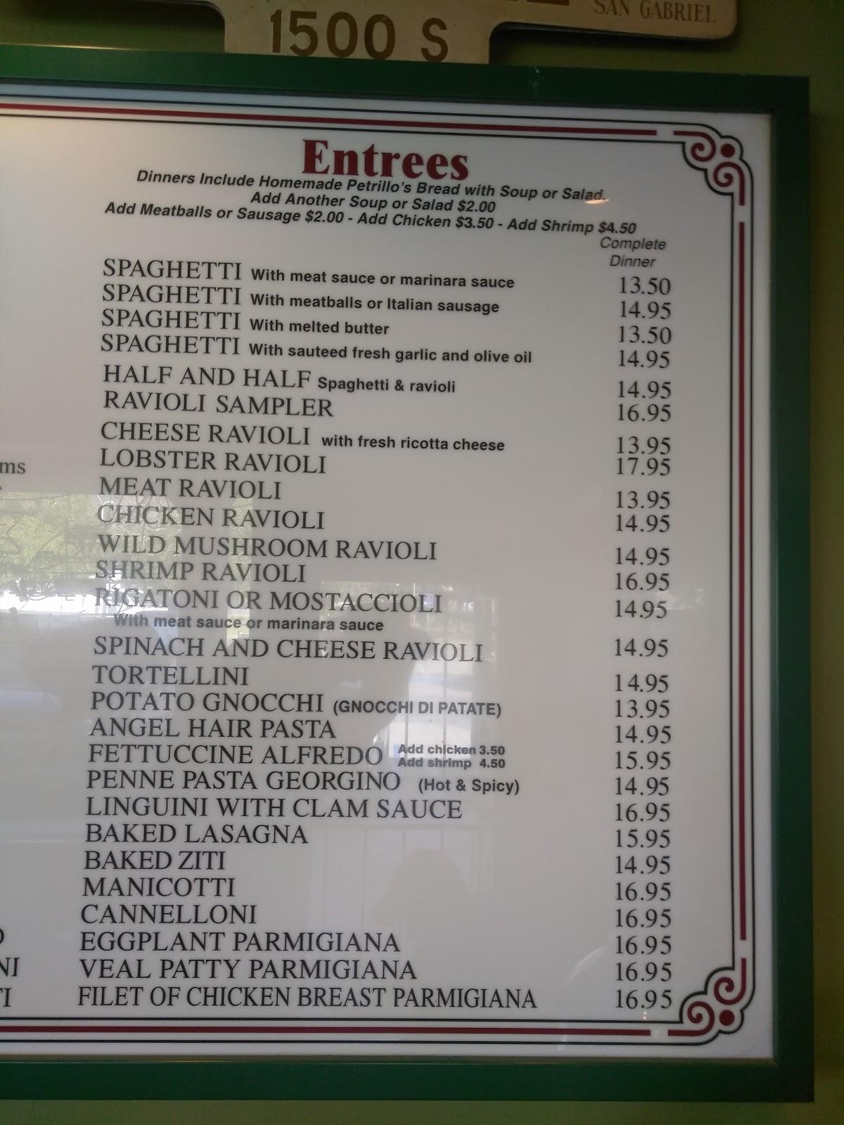 Menu at Petrillo's Pizza pizzeria, Glendora