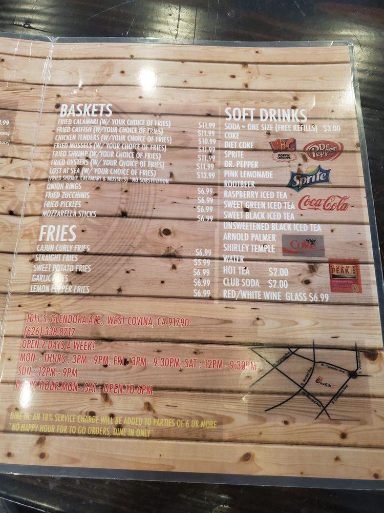 Menu at The crawfish lounge pub & bar, West Covina