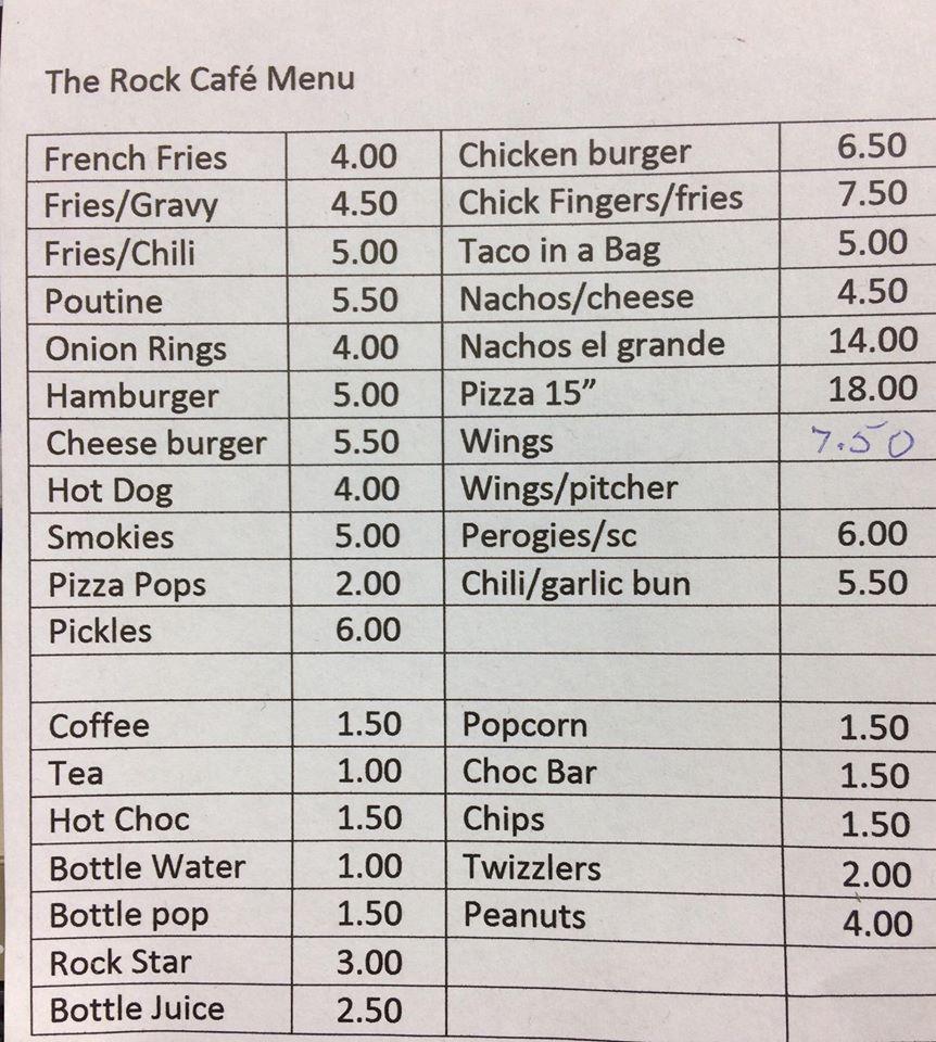 Menu at The Rock Cafe, La Salle