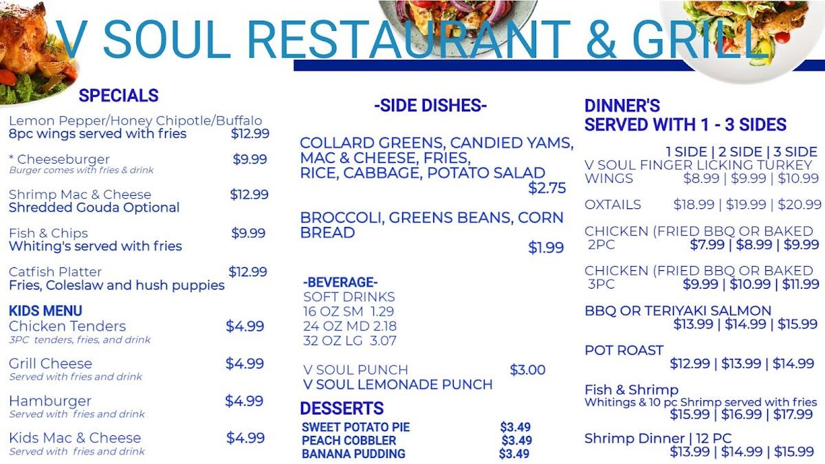 Carta de V Soul Restaurant & Gril, Winder