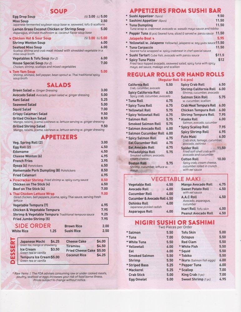Menu at W & Z Asian Bistro & Sushi Bar, Prescott Valley
