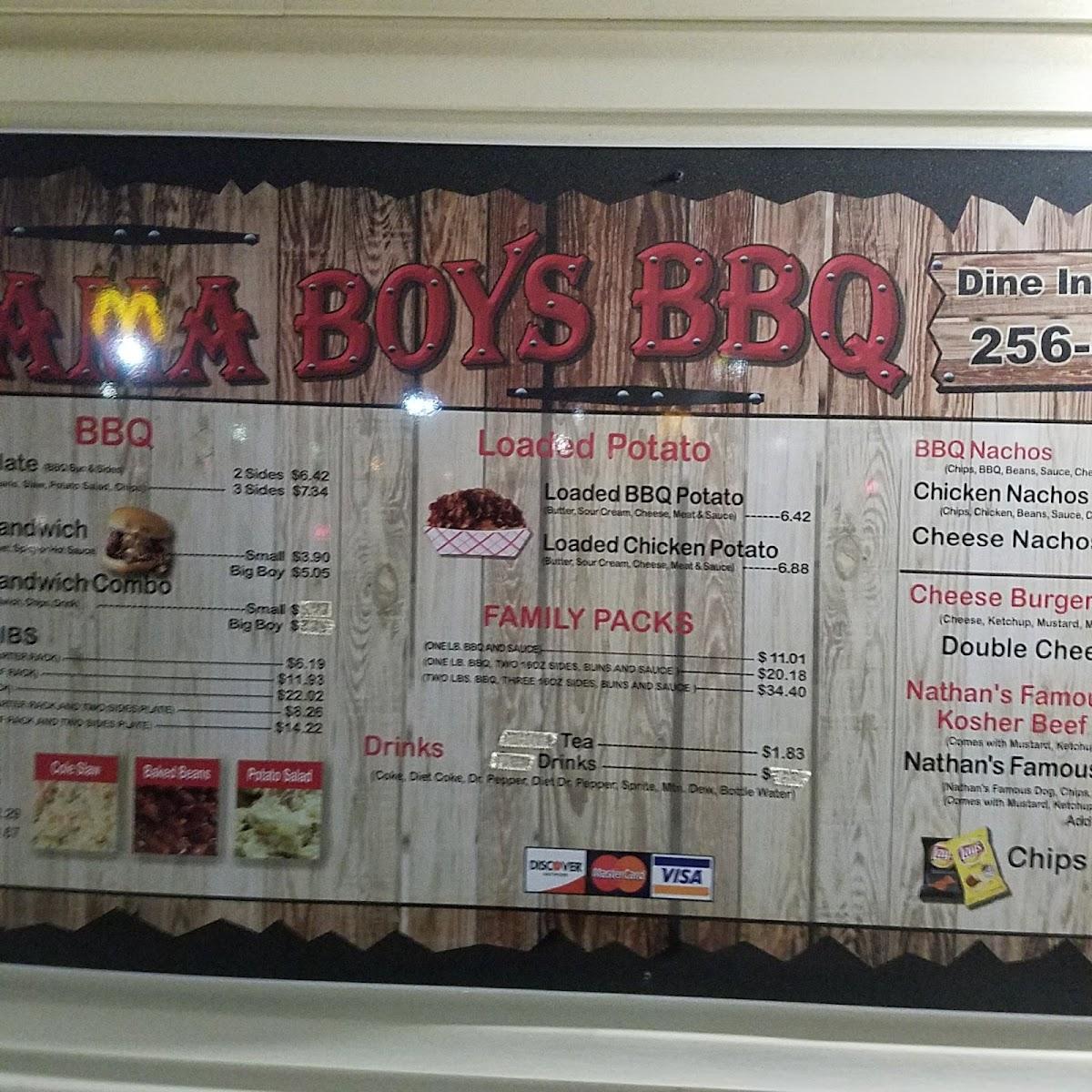 Menu at Bama Boys BBQ, Henagar