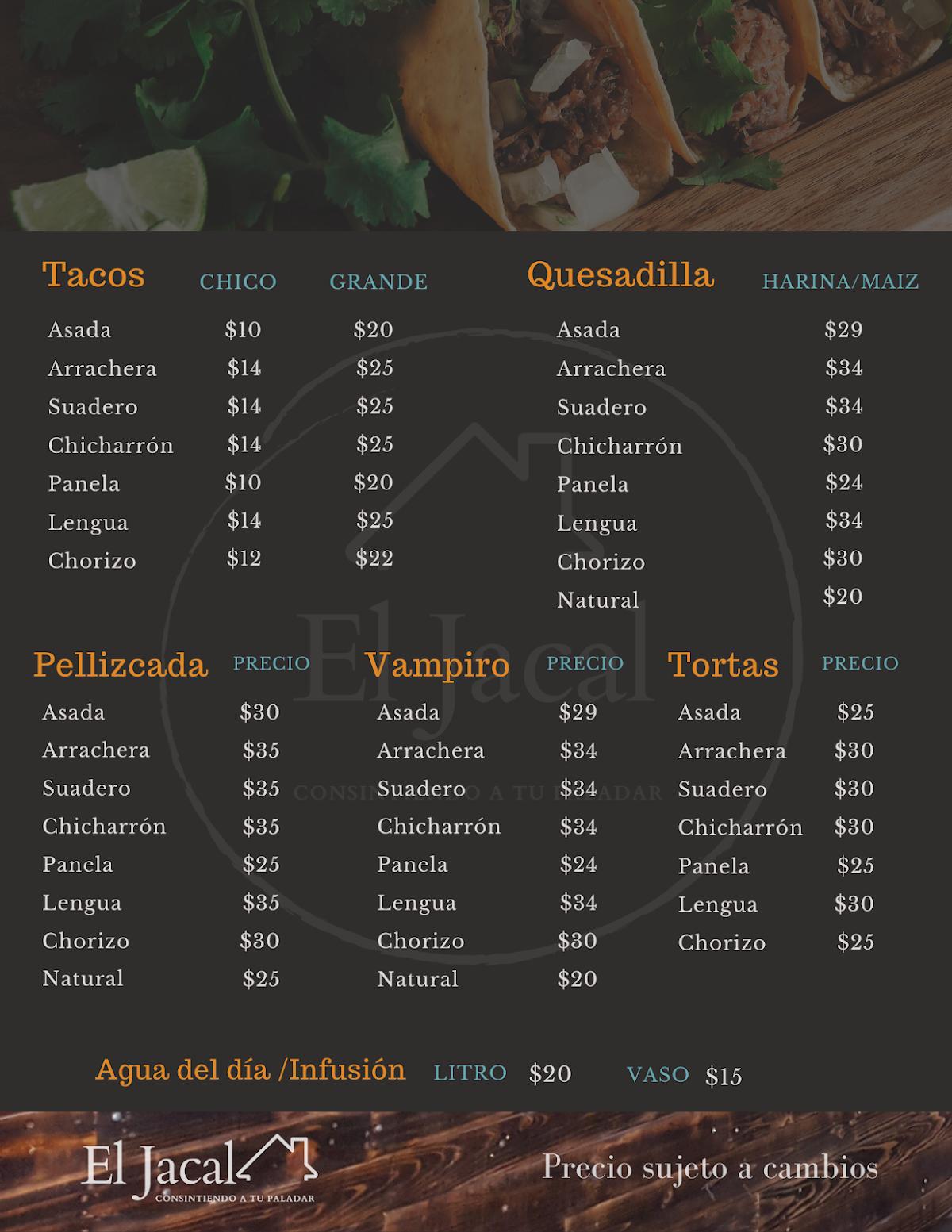 Carta del restaurante EL JACAL, Tepic