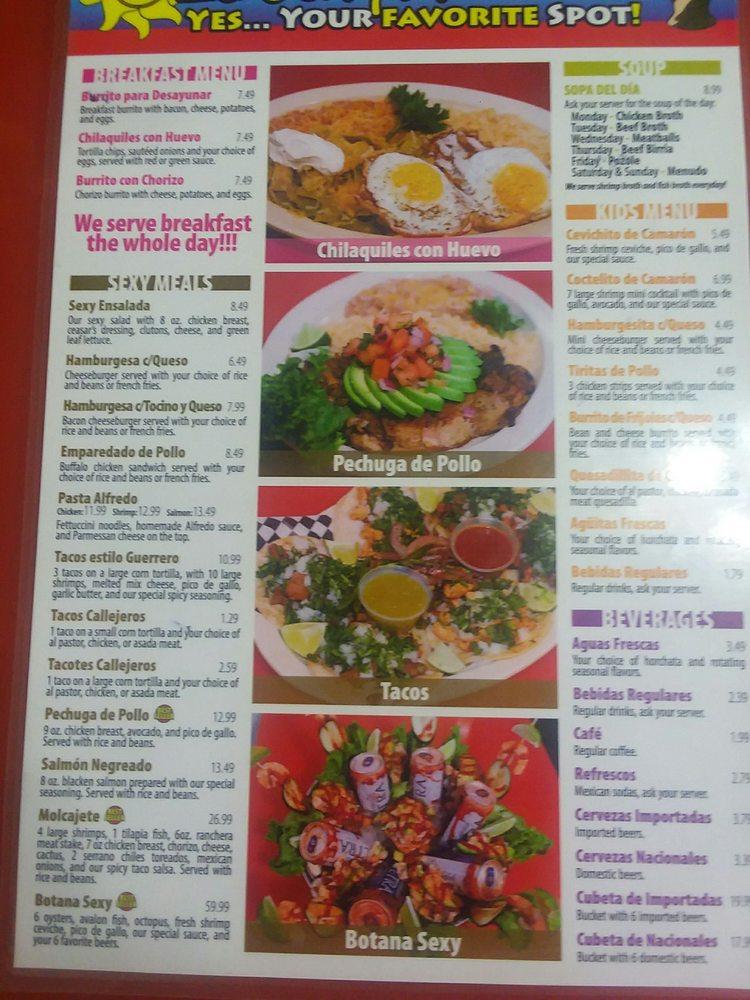 Menu at La Sexy Michelada restaurant, Fontana
