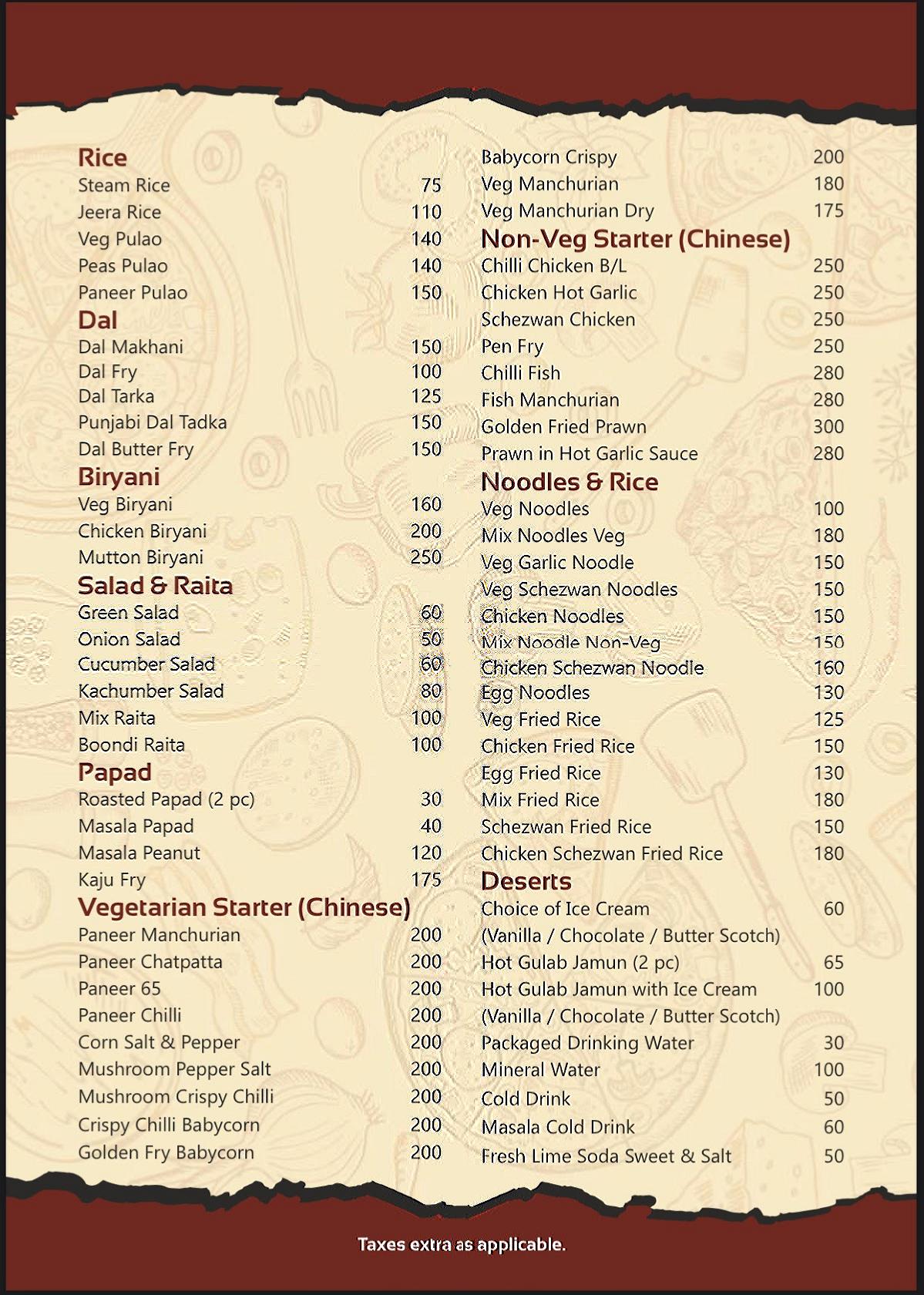 Menu at Ranchi Knight Riders (Bar & Restaurant), Ranchi