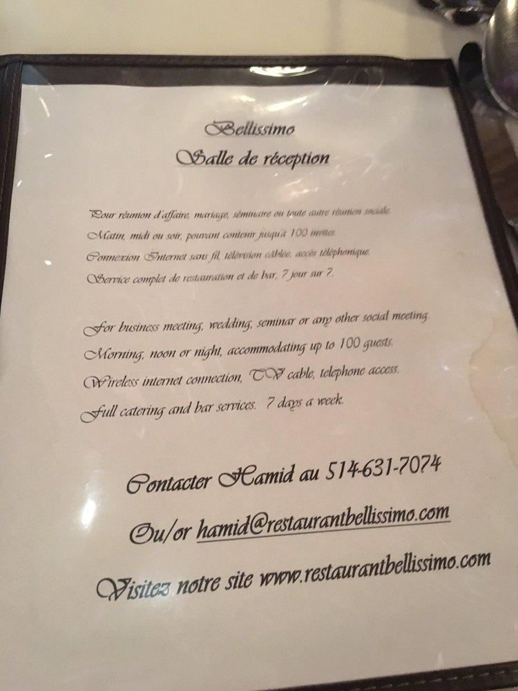 Menu at Bellissimo pub & bar, Dorval