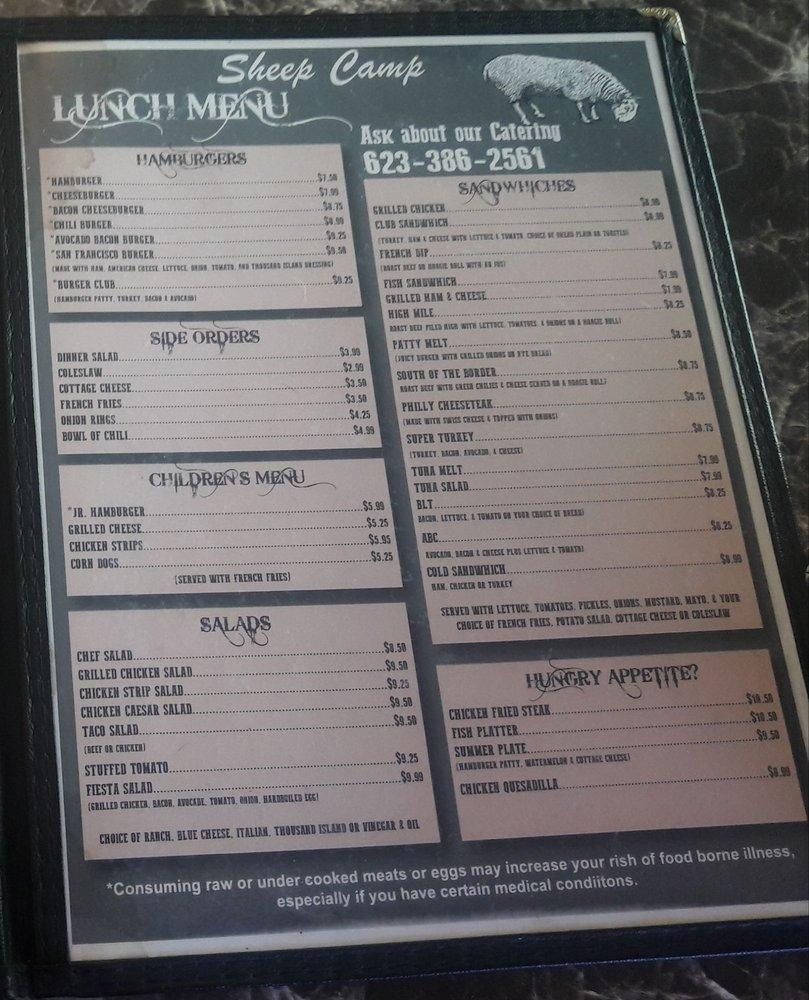 Menu at The Sheep Camp restaurant, Buckeye