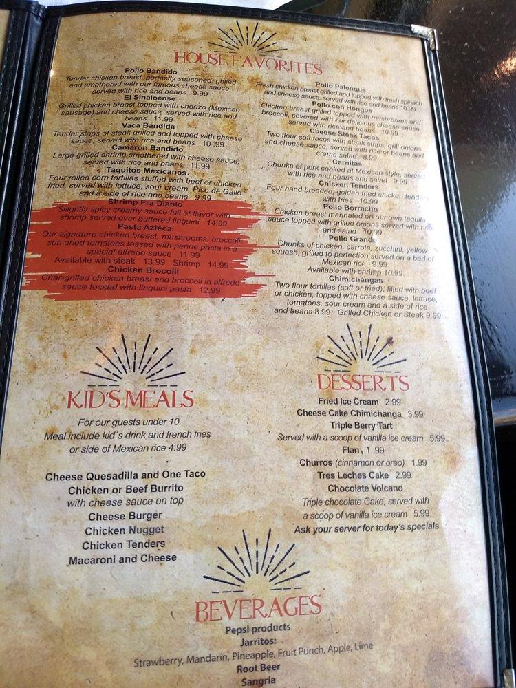 Menu at Torres Mexican Steakhouse, Williamsburg