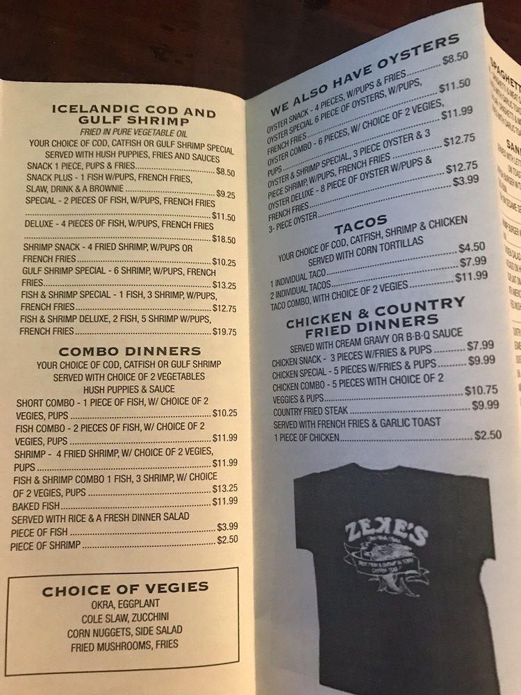 Menu at Zeke's Fish n Chips restaurant, Fort Worth, Curzon Ave