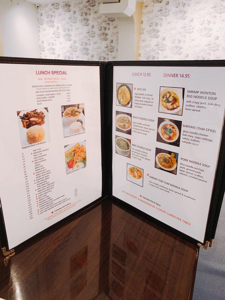 Menu at Aiyara Thai restaurant, West New York