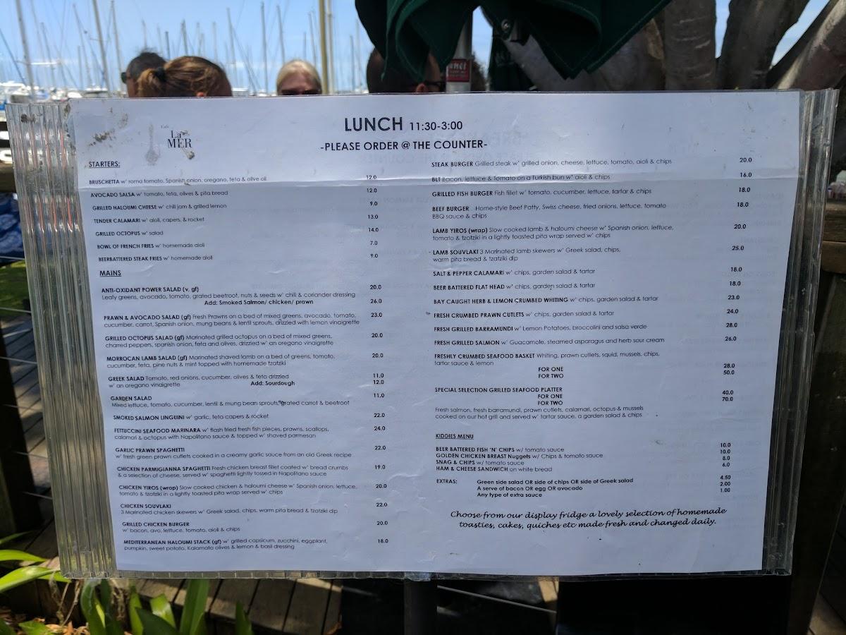 Menu at Cafe La Mer, Manly
