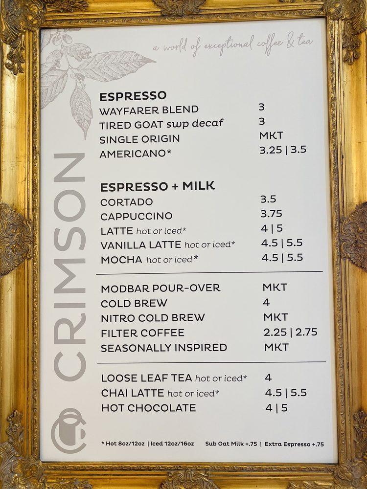 Menu at CRIMSON restaurant, Columbus