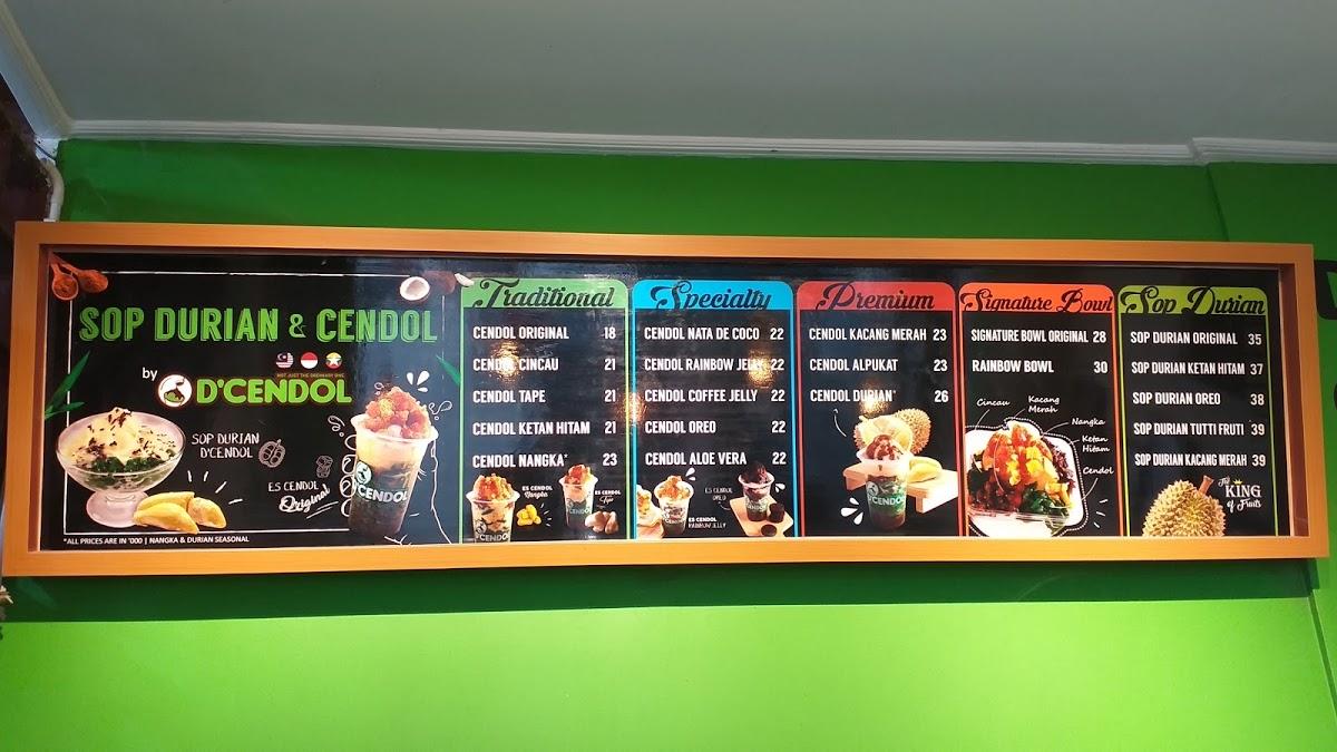 Menu at D'Cendol cafe, Kupang