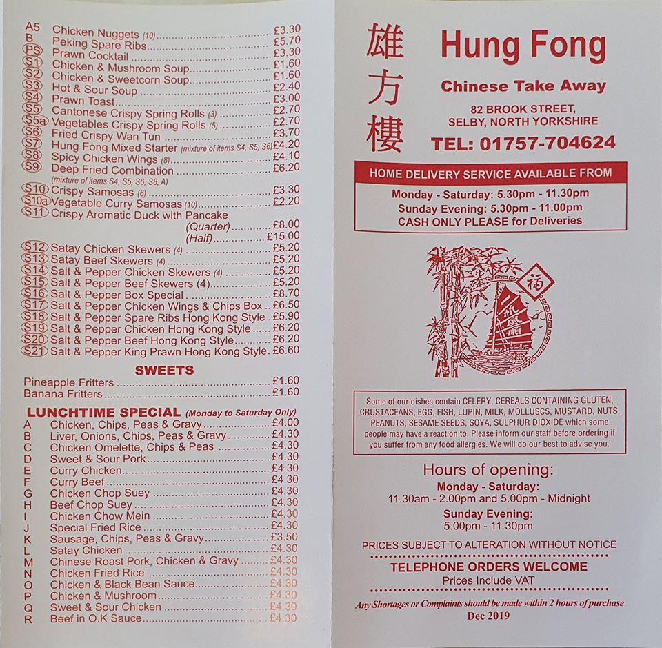 Hung Fong in Selby - Restaurant menu and reviews