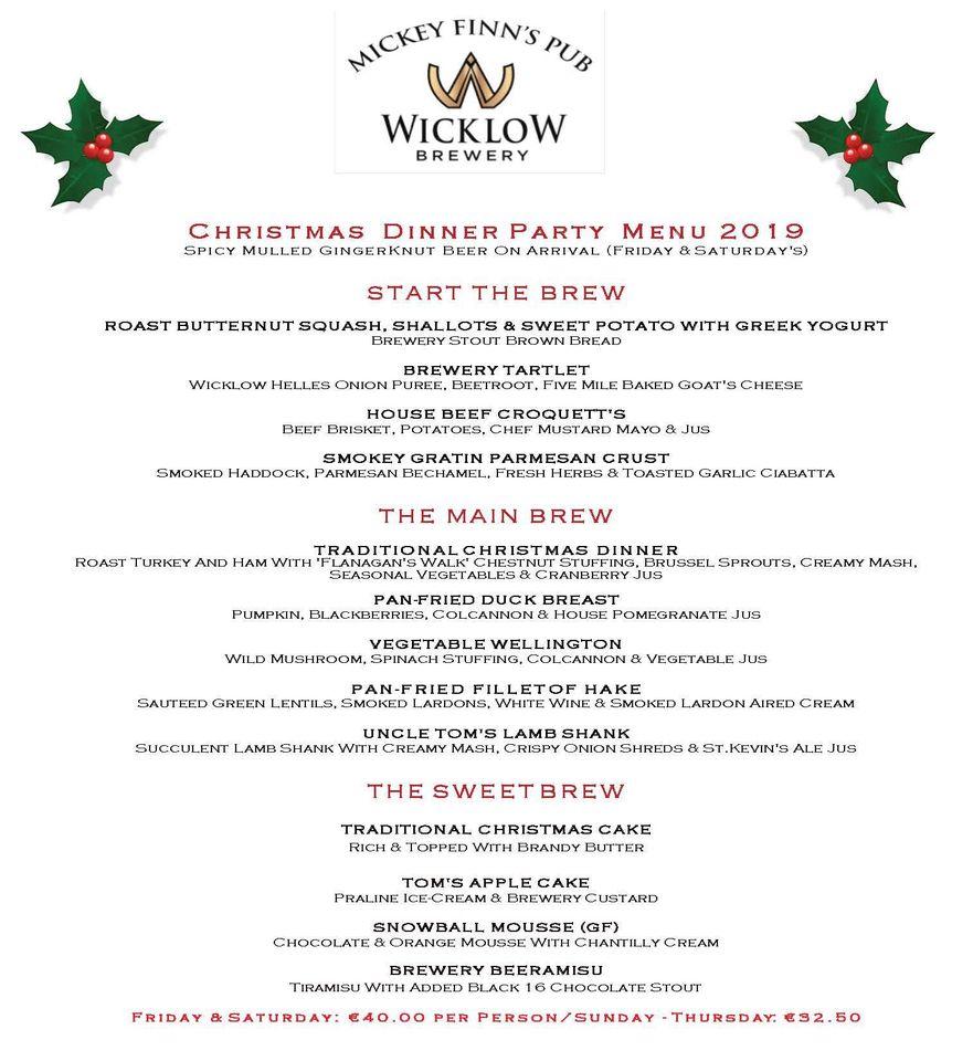 Menu at Mickey Finn's Pub, Redcross