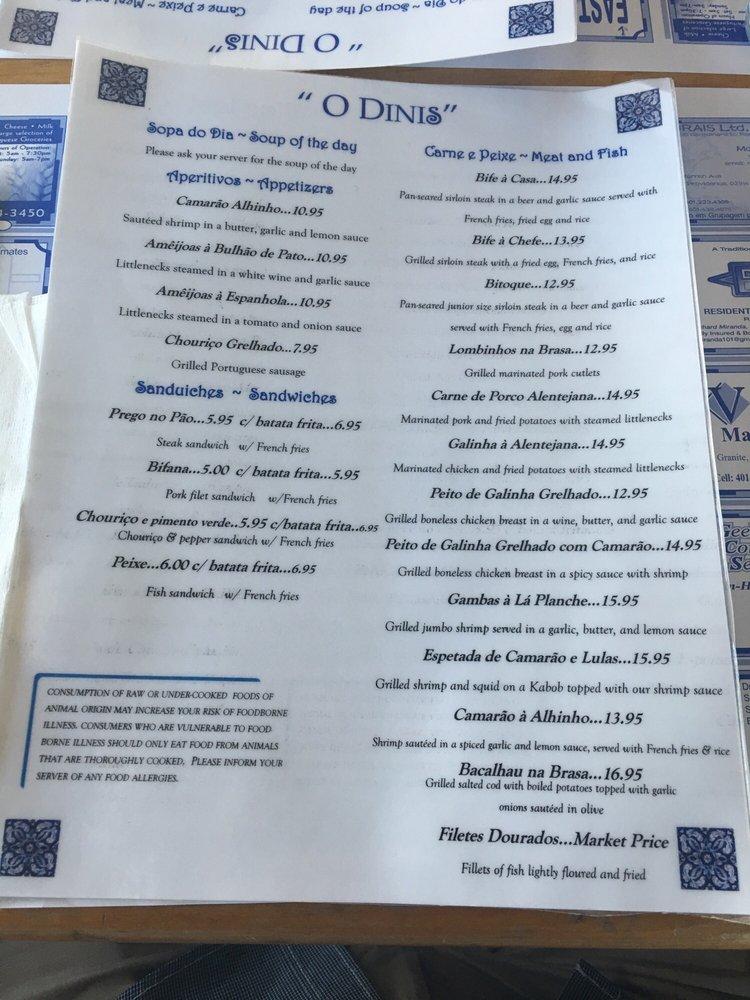 Menu at O Dinis restaurant, East Providence