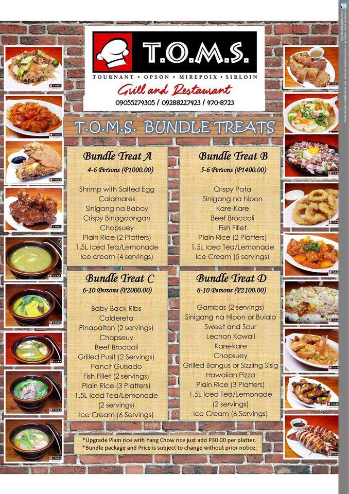 Menu at T.O.M.S. Grill And Restaurant, Paniqui
