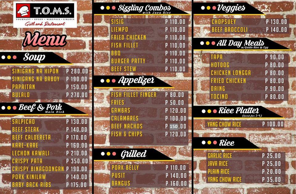 Menu at T.O.M.S. Grill And Restaurant, Paniqui