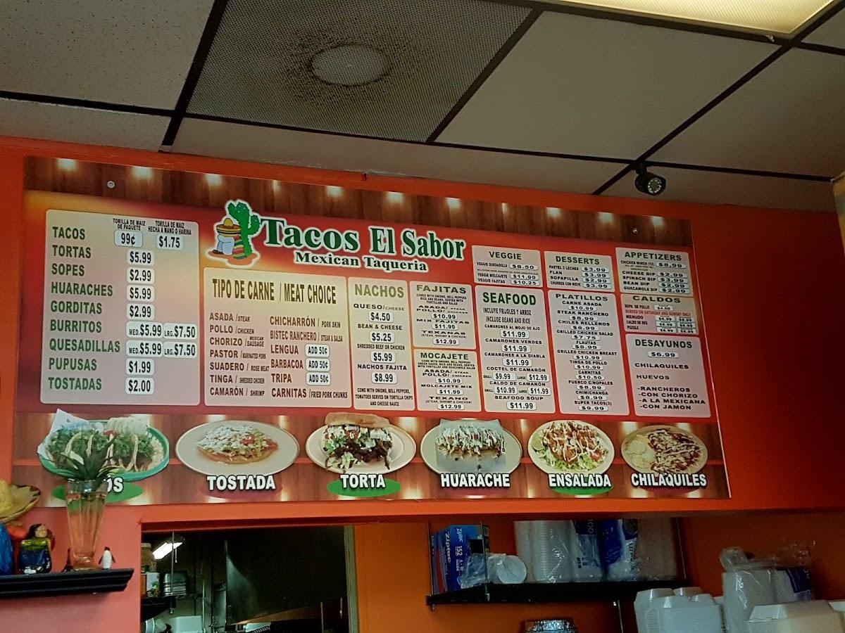 Menu at Tacos El Sabor restaurant, Woodstock, Hwy 92 #100