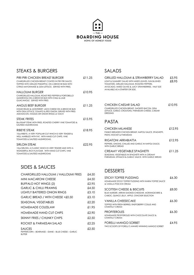 Menu at The Boarding House pub & bar, Howwood