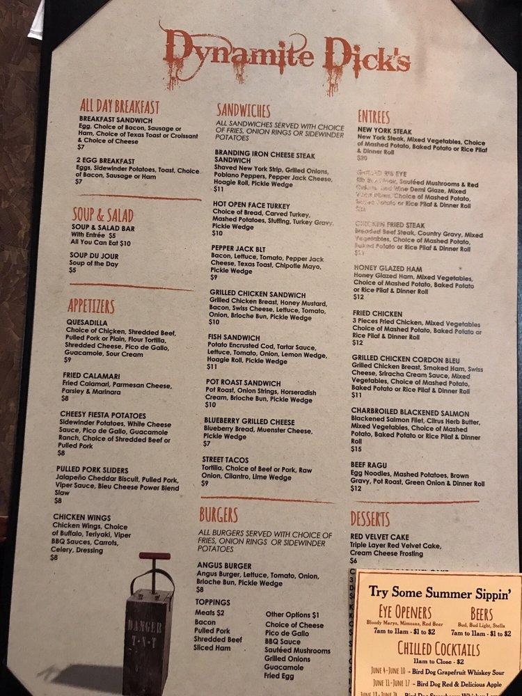 Menu at Dynamite Dick's Dining Emporium restaurant, Cripple Creek