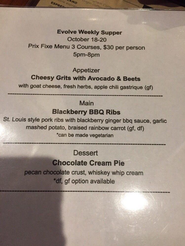 Menu at Evolve Chocolate + Cafe, Bellingham