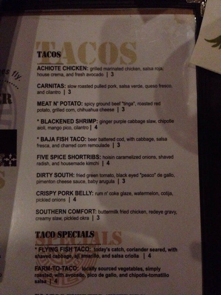 Menu at Flying Iguana Taqueria & Tequila Bar, Neptune Beach
