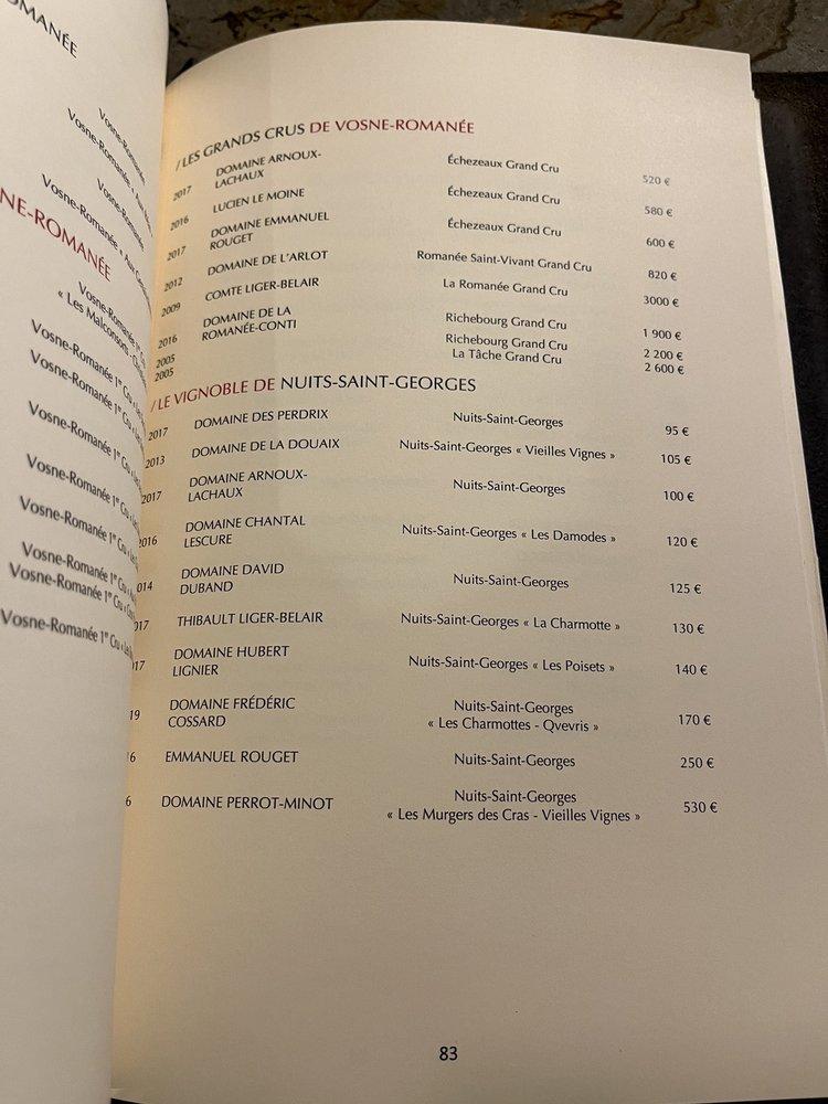 Menu au Le Bon Georges restaurant, Paris, 45 Rue Saint-Georges
