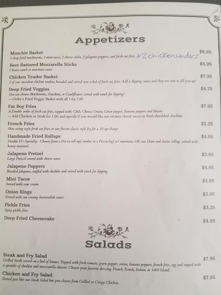 Menu at Double D's Venango Hotel pub & bar, Venango