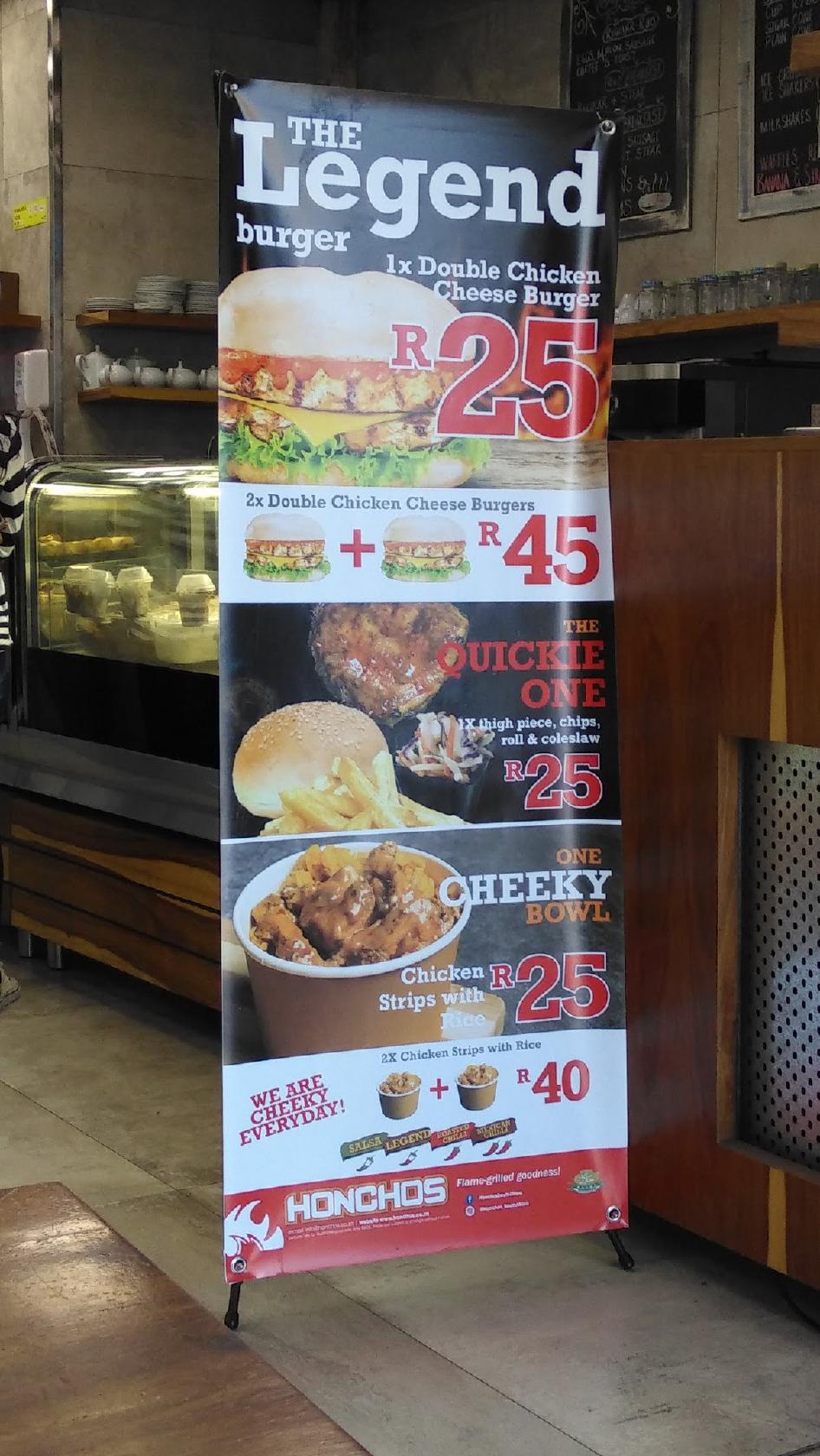 Menu at Honchos Scottsville restaurant, Pietermaritzburg