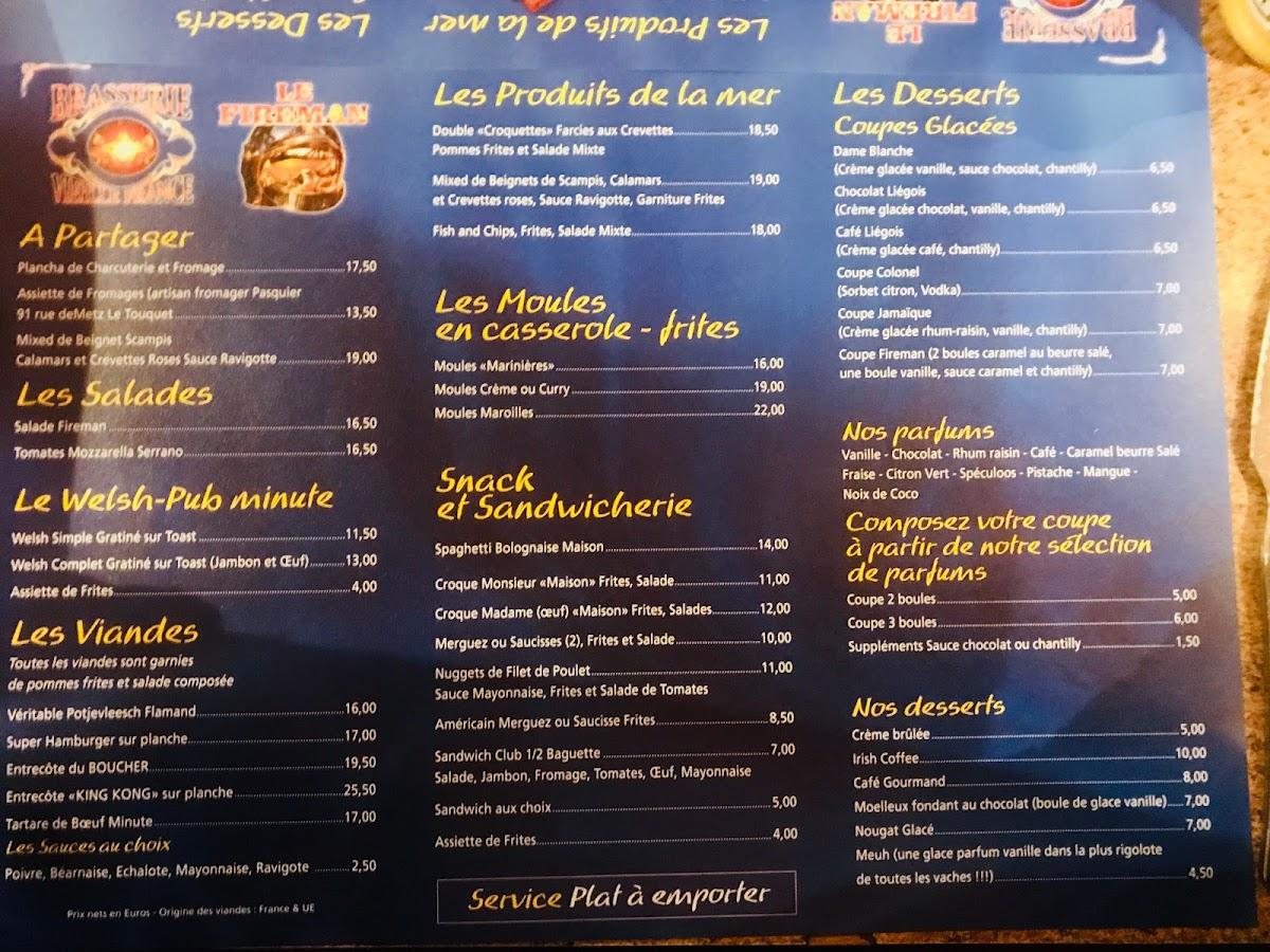 Menu au Le Fireman restaurant, Le Touquet-Paris-Plage