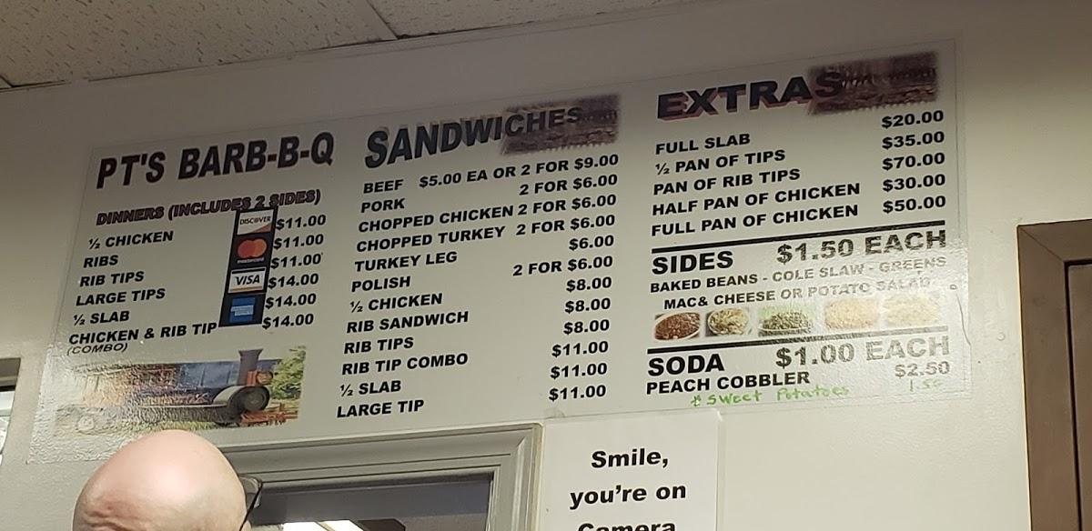 Menu at PT'S Barbecue, Springfield, S Martin Luther King Jr Dr