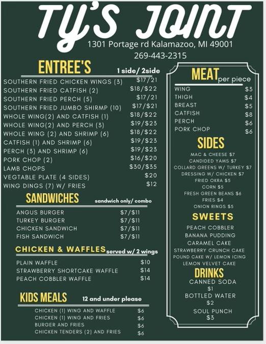Menu at Ty's Joint restaurant, Kalamazoo