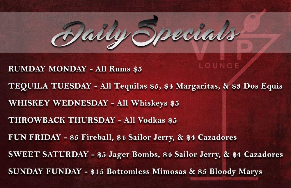 Menu at VIP Lounge pub & bar, Bakersfield, California Ave