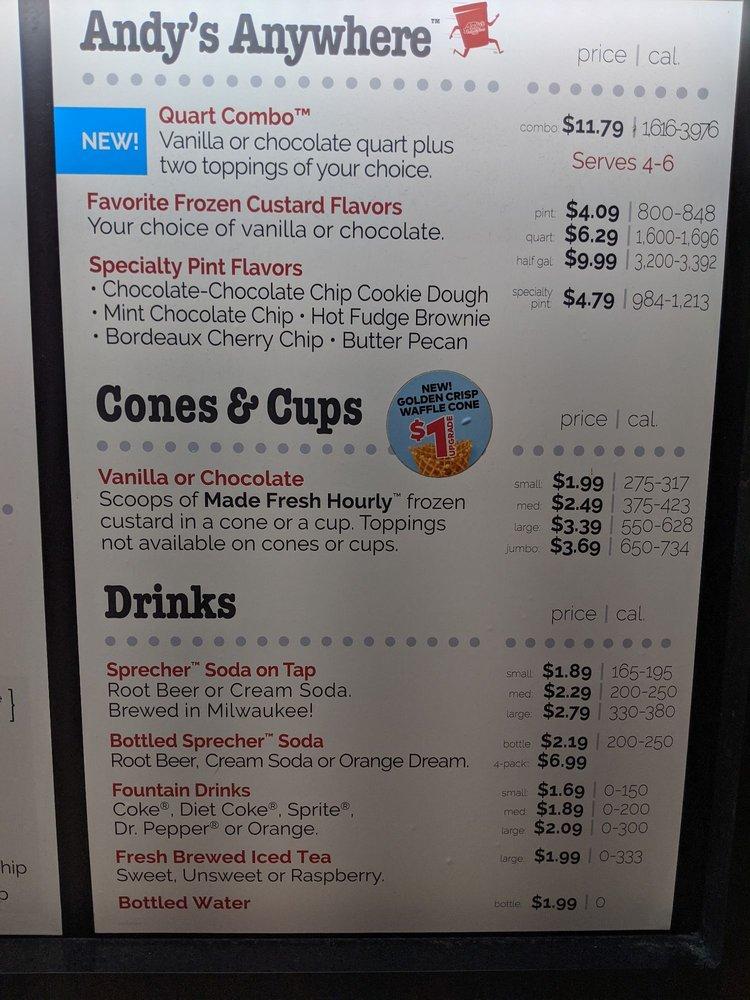 Carta del postres Andy's Frozen Custard, Waco