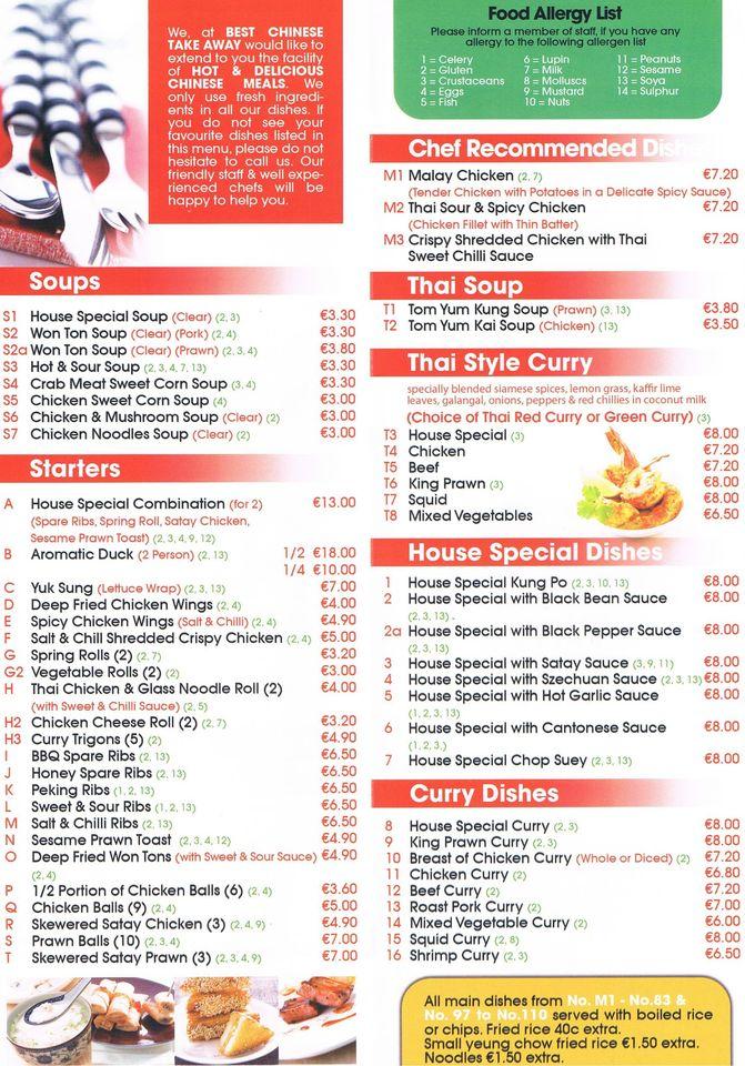 Menu at Best Chinese Takeaway fast food, Ashbourne, 6 Ashbourne Court
