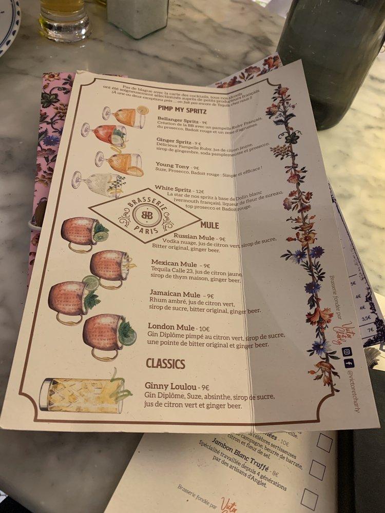Menu at Brasserie Bellanger restaurant, Paris
