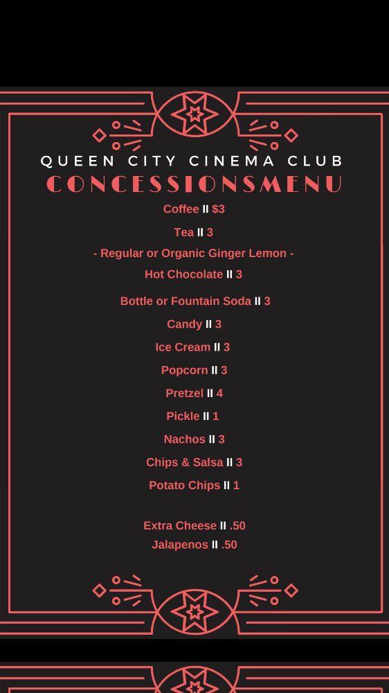 Menu at Queen City Cinema Club, Bangor
